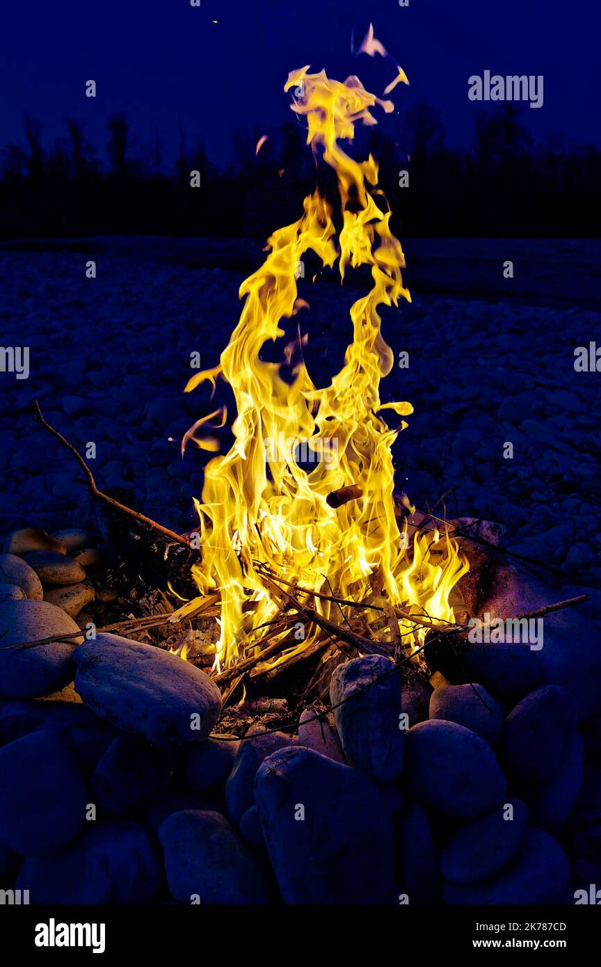 A huge fire by the river in a stone Stock Photo - Alamy