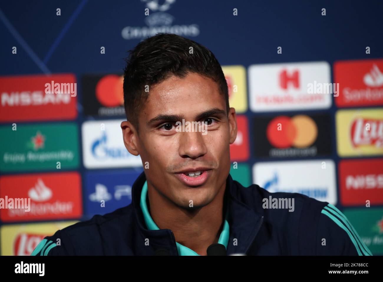 Real Madrid's Raphael Varane press conference before champions league match against -Paris Stock ...