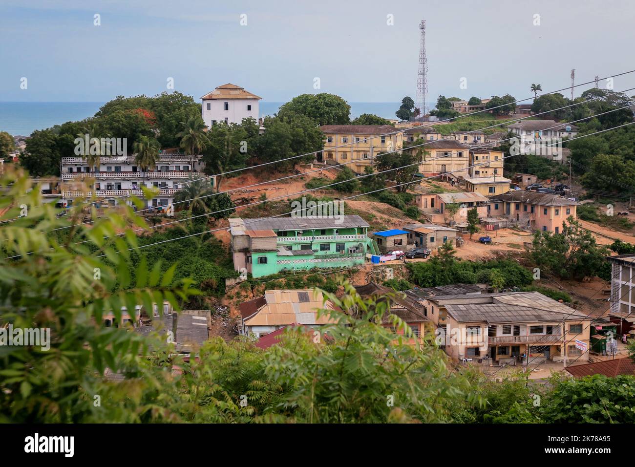 Panoramic View to the Cape Coast Downtown Houses among Green Trees in ...