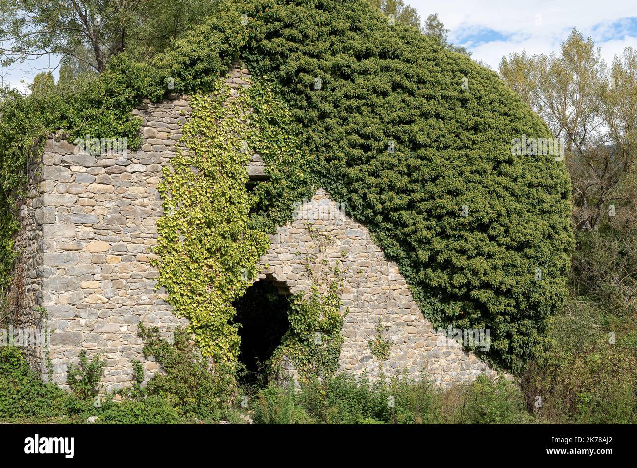 stone built walls, buildings, windows and doors of a typical Spanish ...