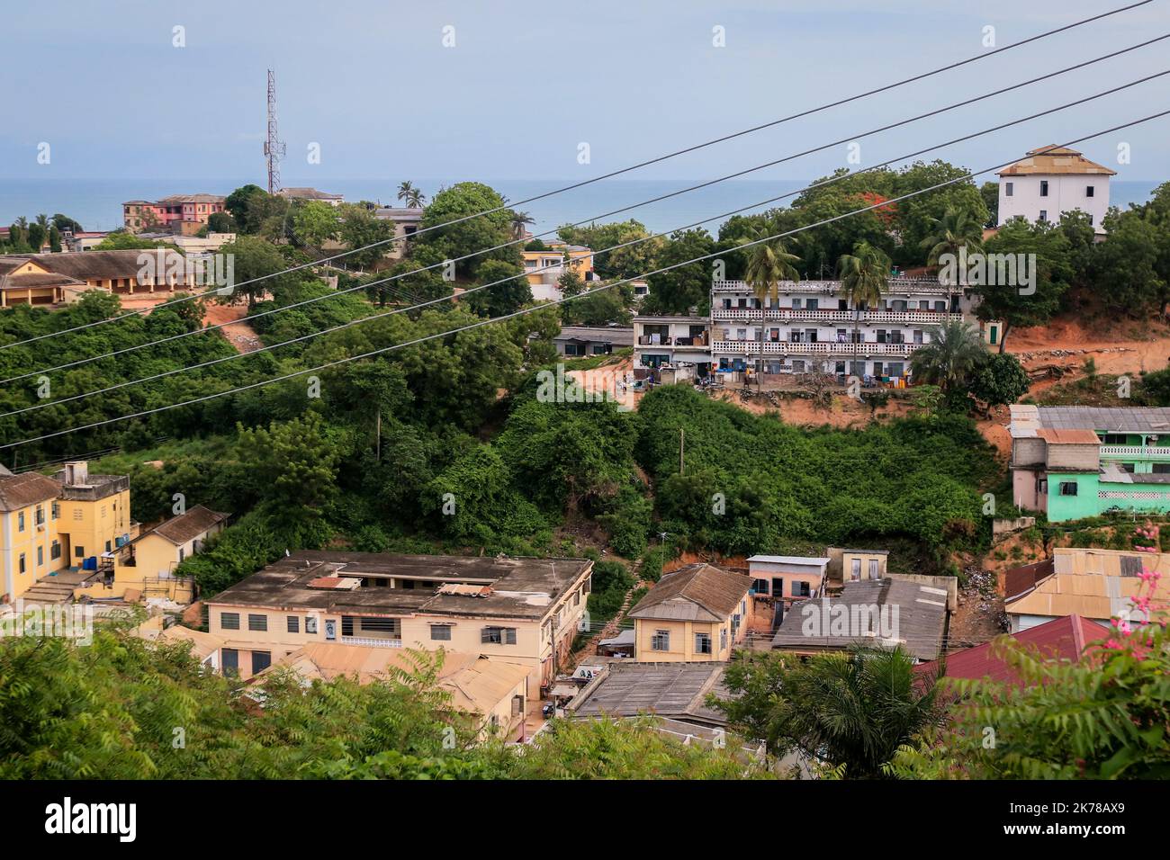Panoramic View to the Cape Coast Downtown Houses among Green Trees in ...