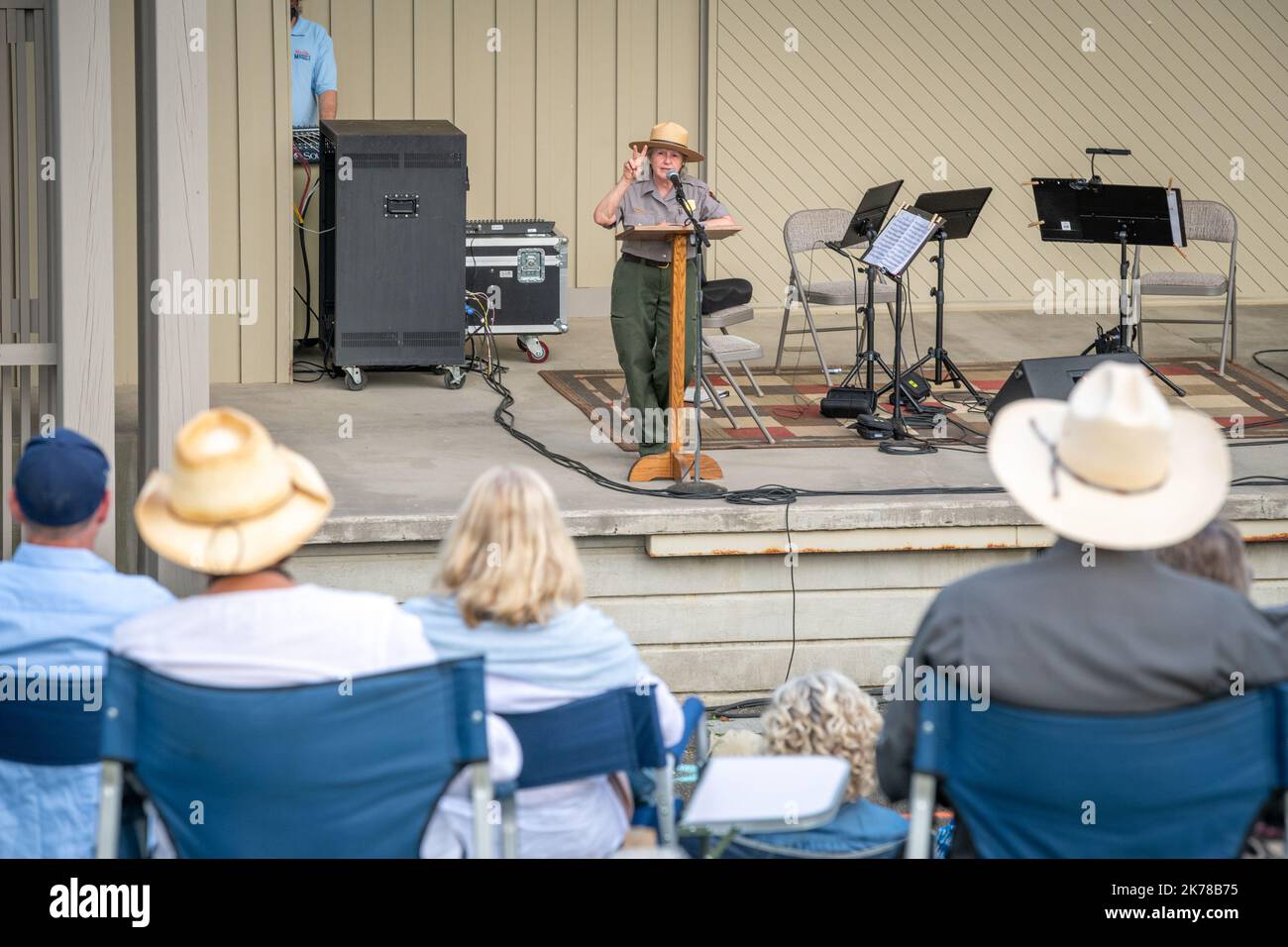 Park ranger speaking on stage at Blue Ridge Music Center Stock Photo ...