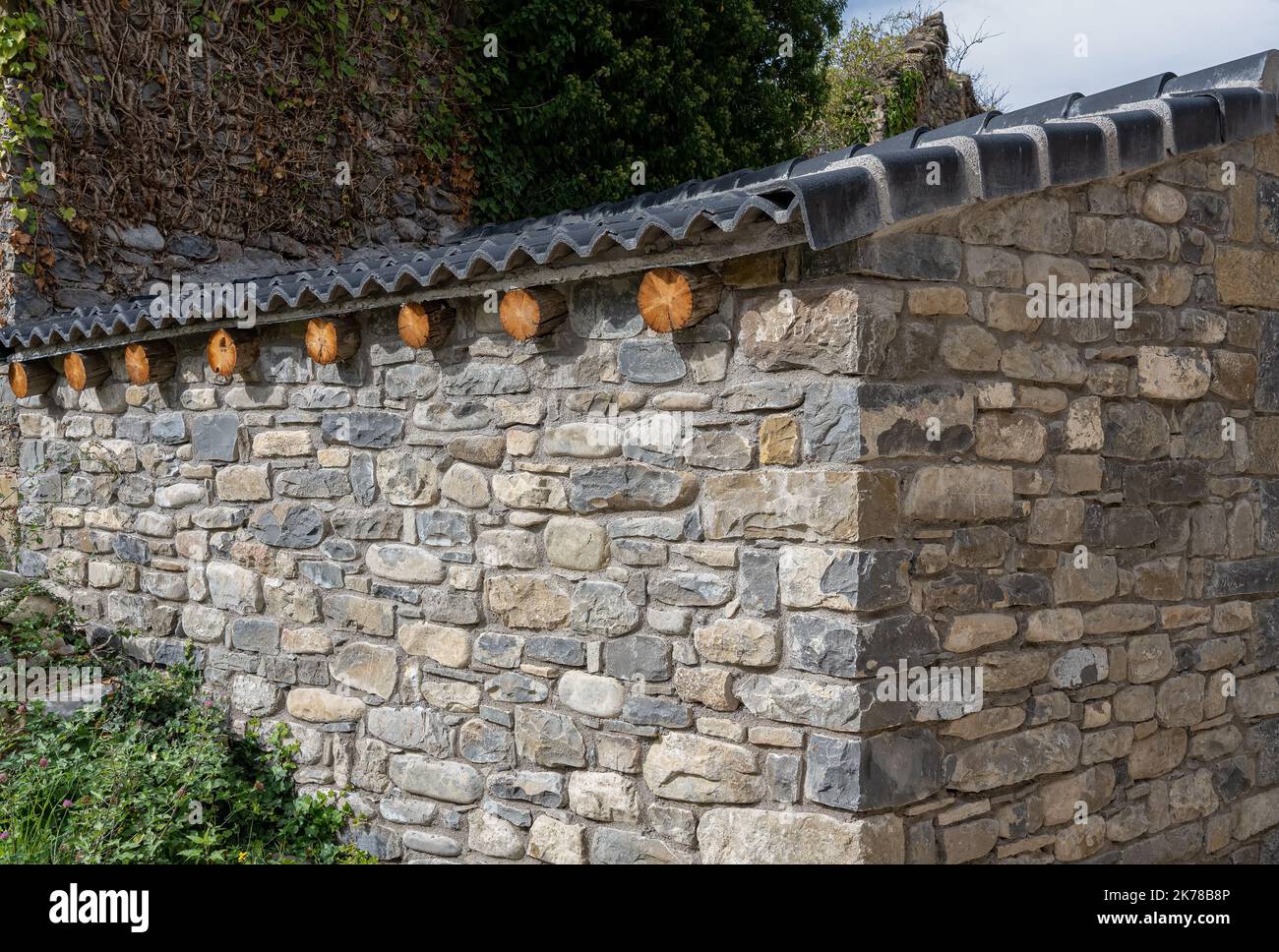 stone built walls, buildings, windows and doors of a typical Spanish ...