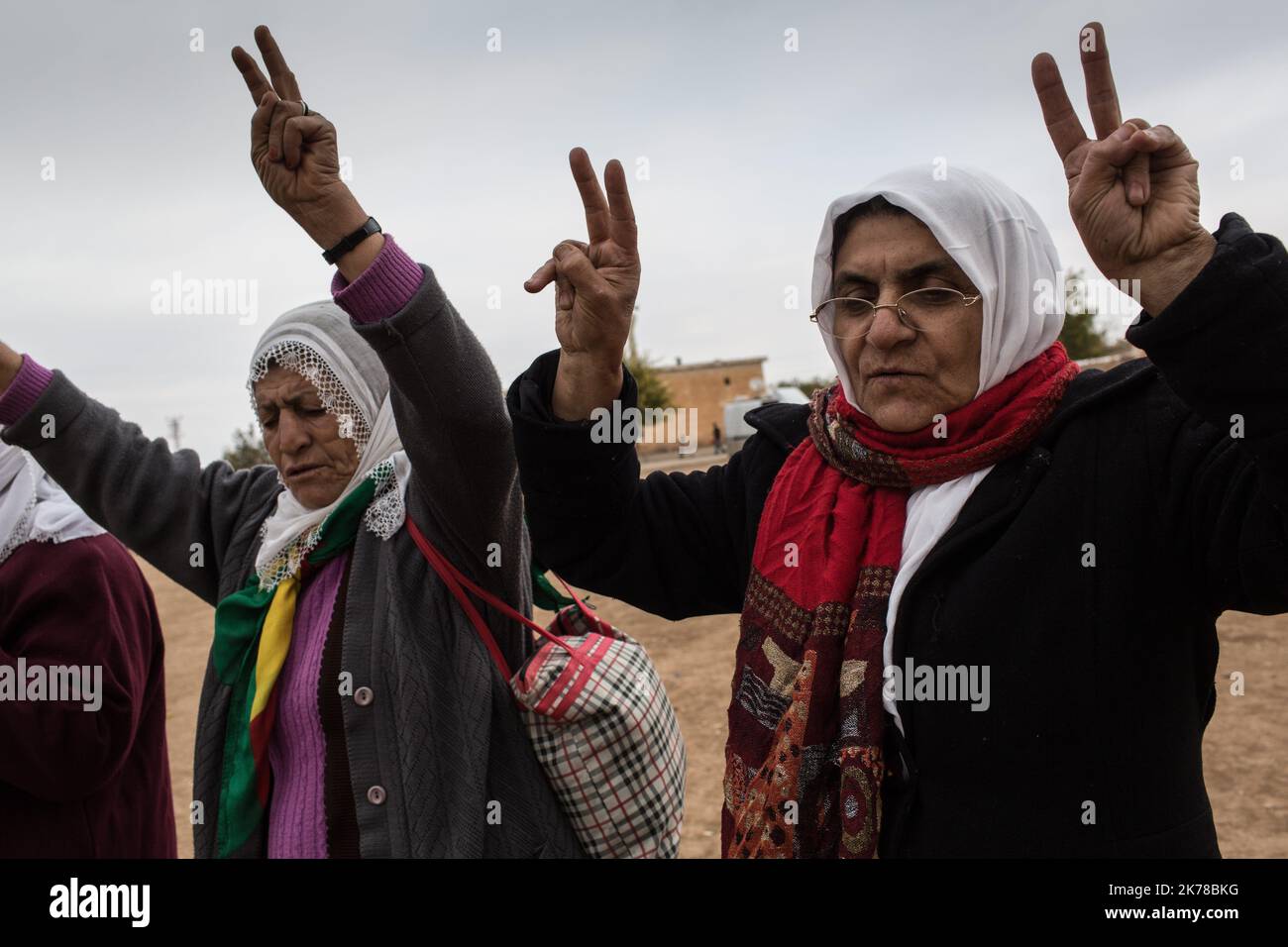 Kurdish women, part of the human chain. PKK fighters of the villages ...