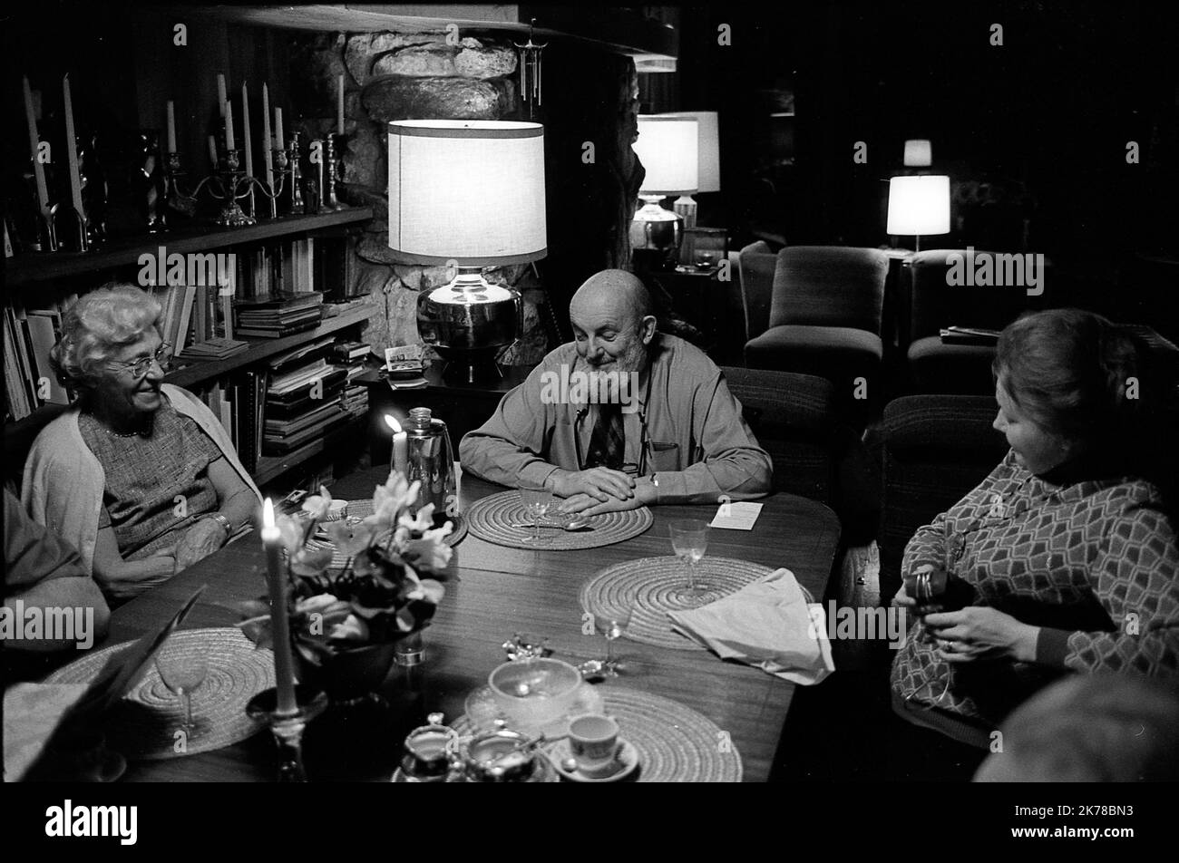 Ansel Adams (center), American photographer, his wife Virginia Best ...