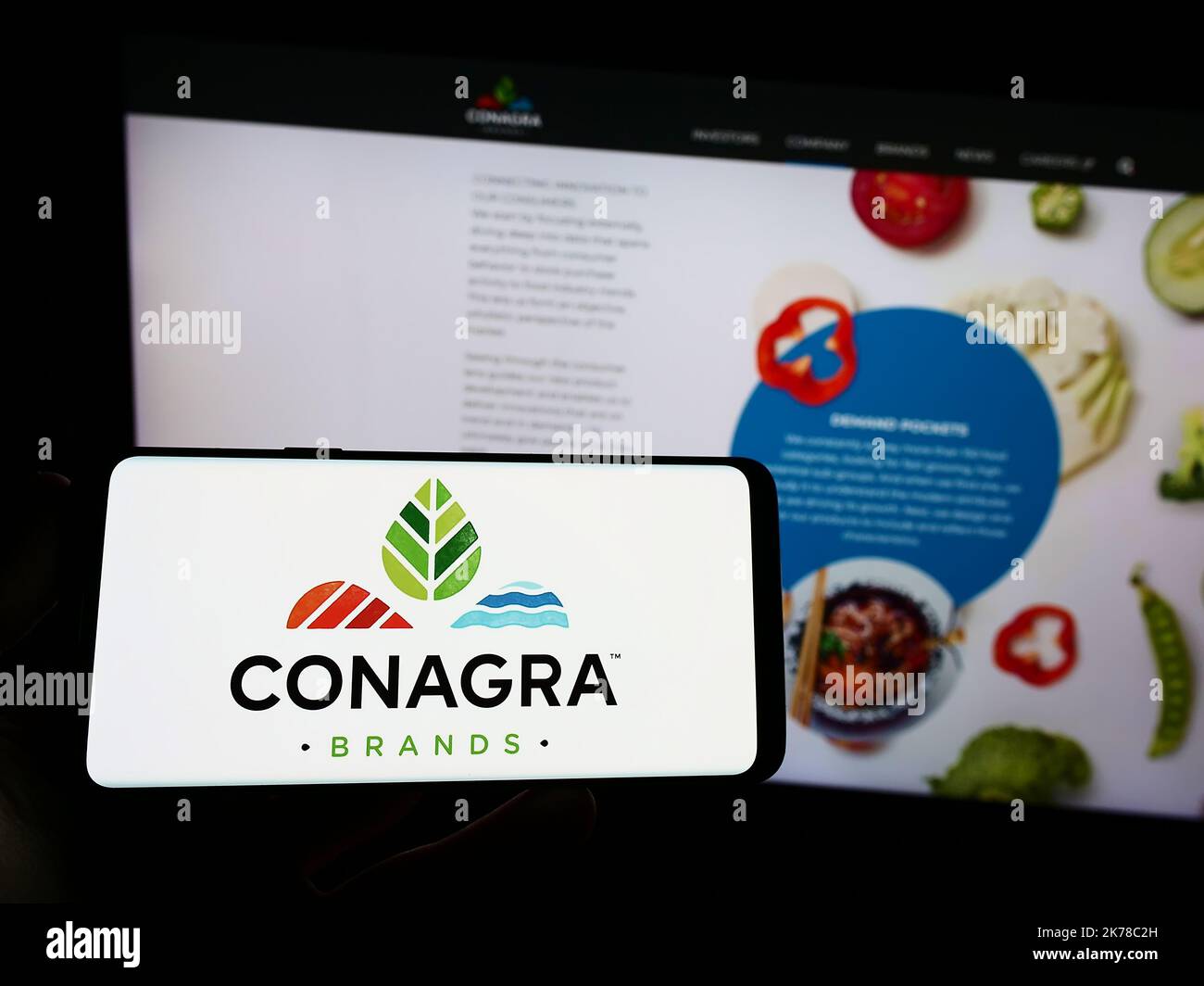 Person holding smartphone with logo of US consumer goods company ...