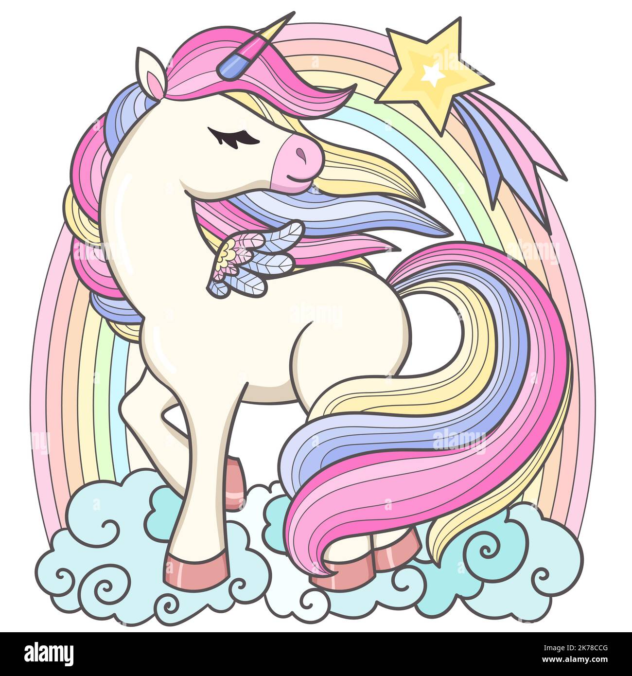 A beautiful unicorn with a long mane and tail. Vector Stock Vector Image & Art - Alamy