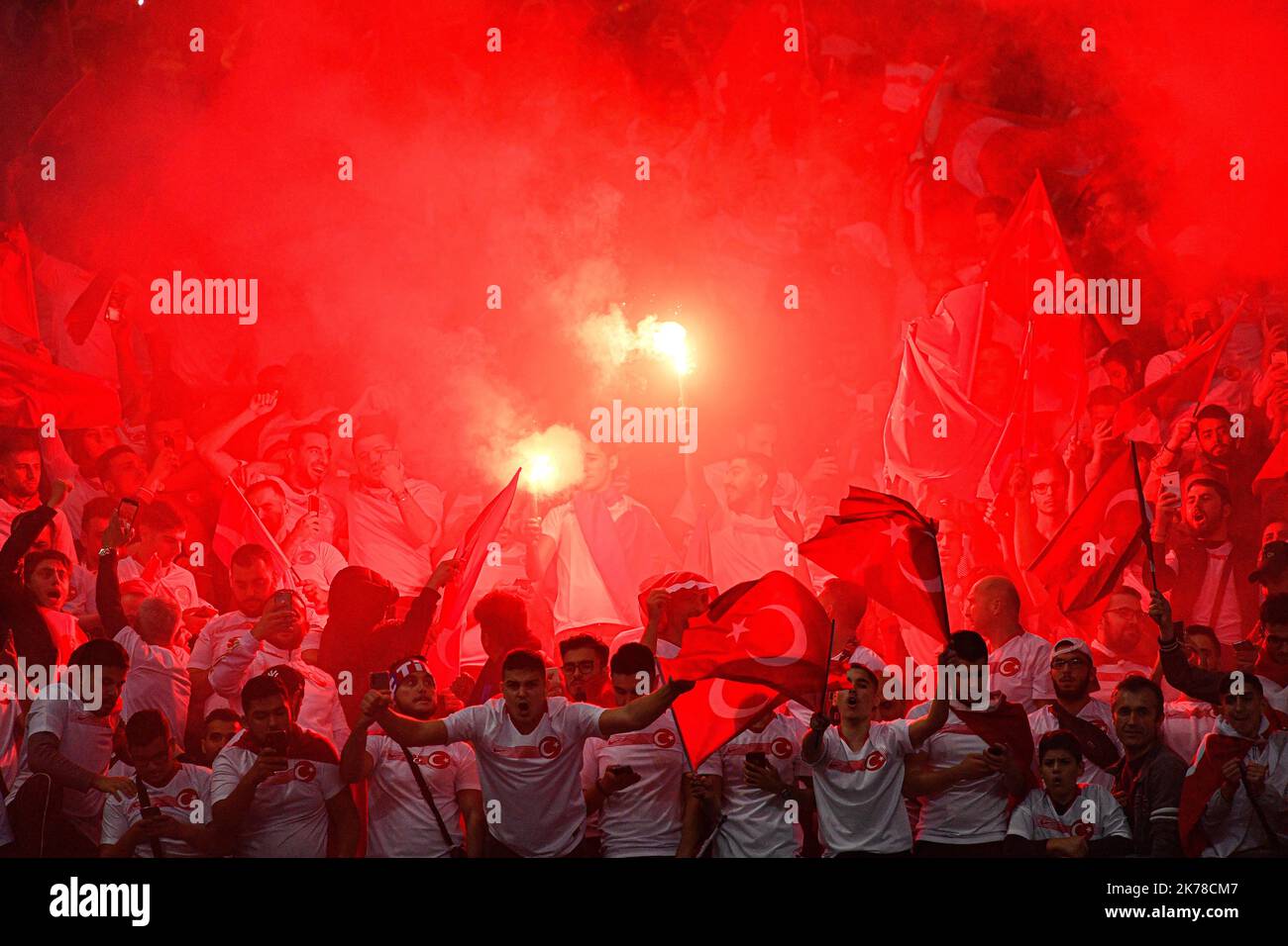 Turkish fans in the France-Turkey match, on October 14, 2019, at the ...