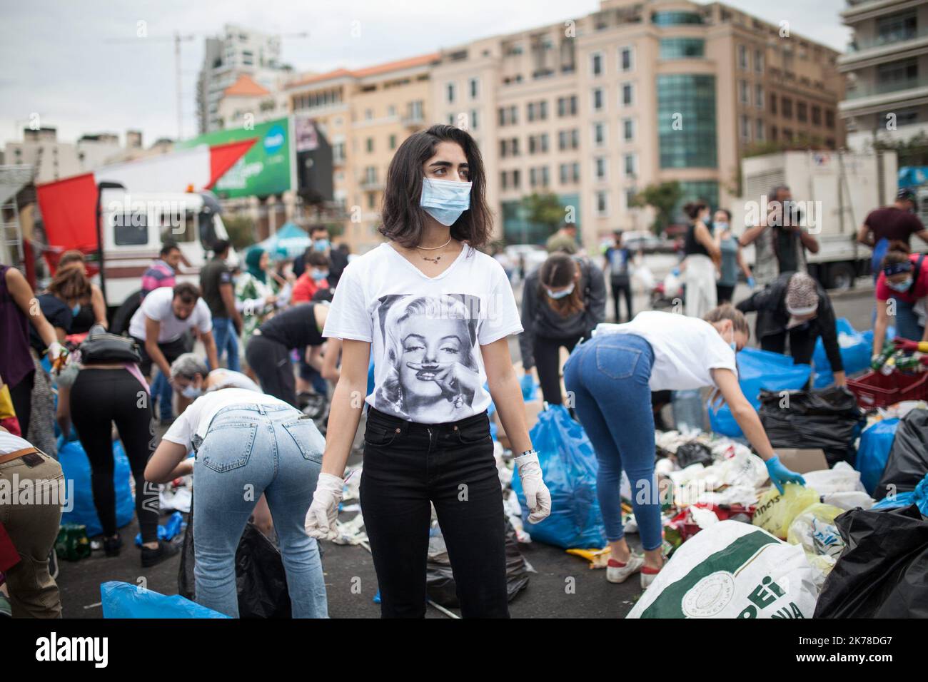 Protesters organise to clean up after the previous day's rallies. Some ...