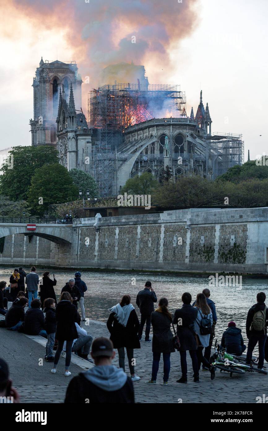 Notre-Dame cathedral burning before collapsing. A fire broke out at the ...