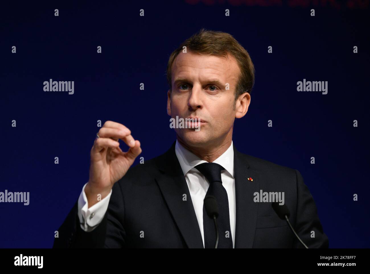 French President Emmanuel French President Emmanuel Macron delivers a ...