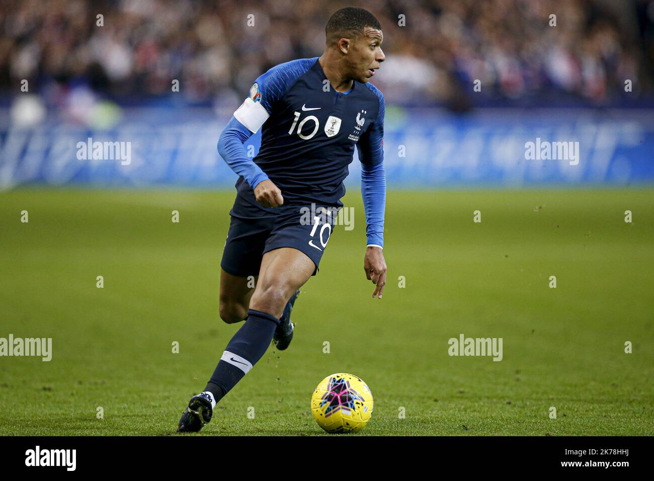 Kylian Mbappe of France runs with the ball during the UEFA Euro 2020 ...