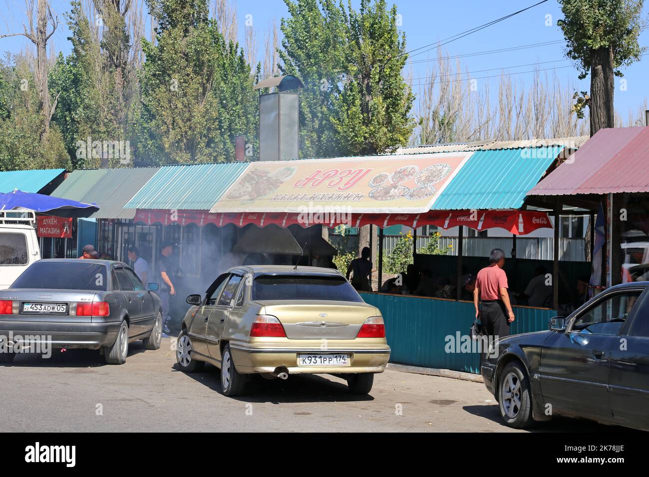 Grilled street food stall, Bayseit, Almaty Region, Kazakhstan, Central ...