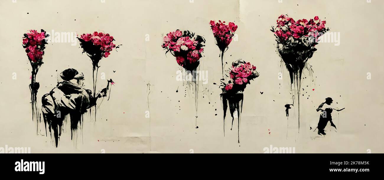 Banksy graffiti flowers hi-res stock photography and images - Alamy