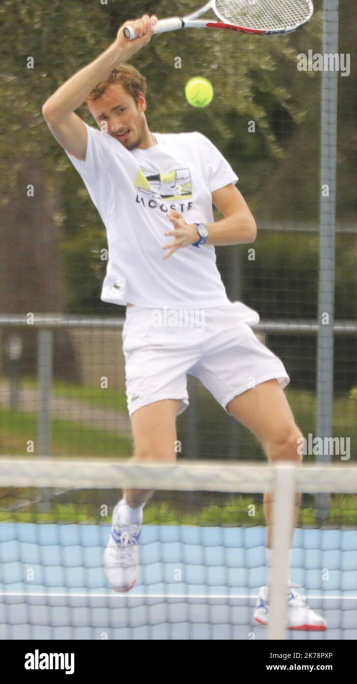 Tennis player Daniil Medvedev during a photocall as he trains in Cannes ...