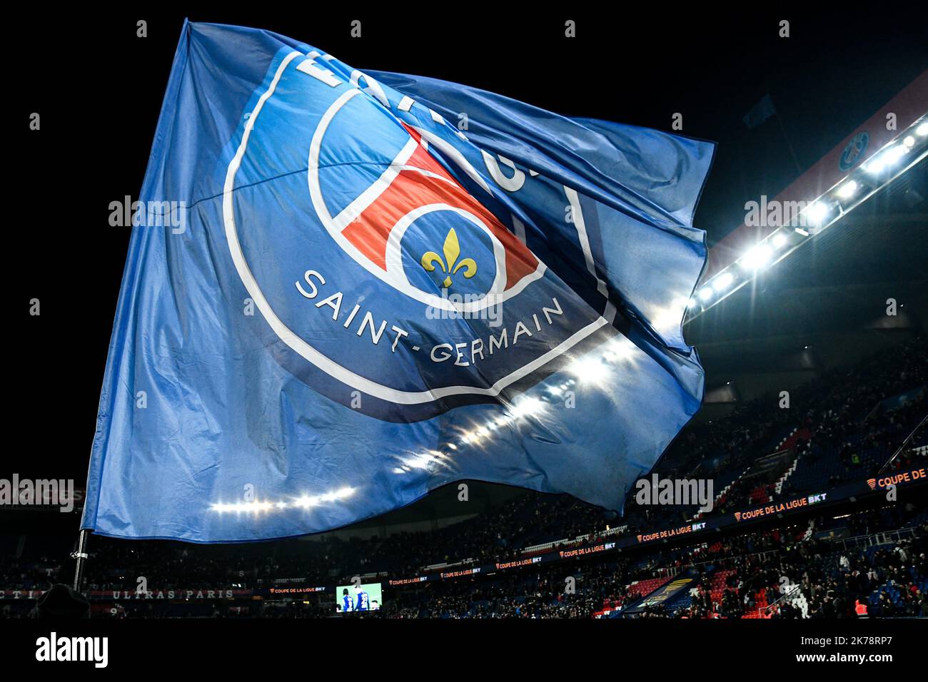 The PSG flag during the 1/4 League Cup Final at the Parc des Princes ...