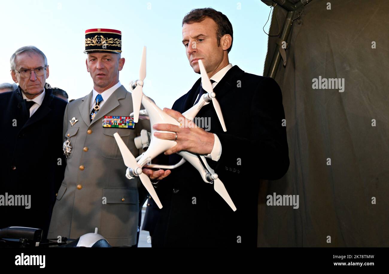French President Emmanuel Macron visiting the air military base 123 ...
