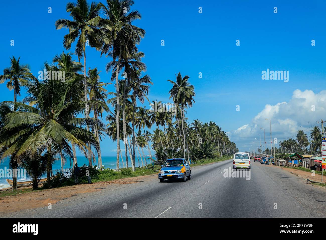 Empty African Asphalt Road among the Palm Trees near Cape Coast in ...