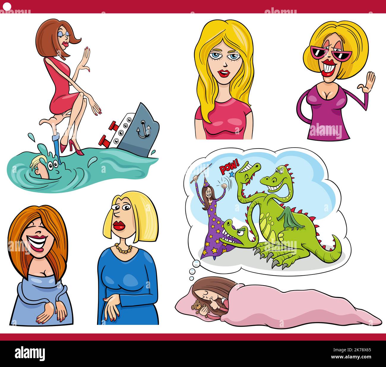 Cartoon illustration of comic women characters set Stock Vector Image ...