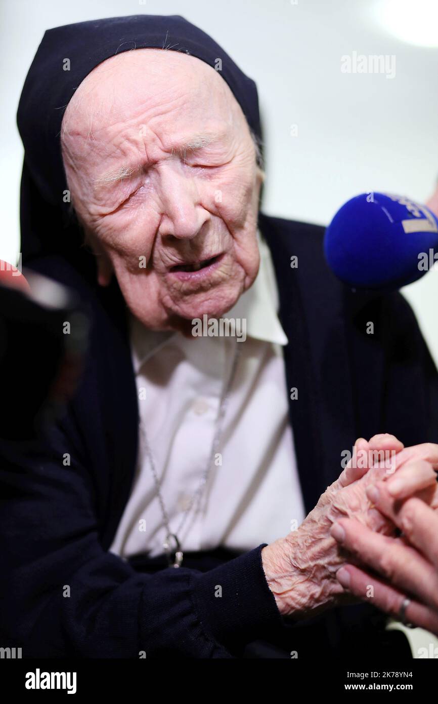 Lucile Randon also known as Sister Andre is seen photographed. She is ...