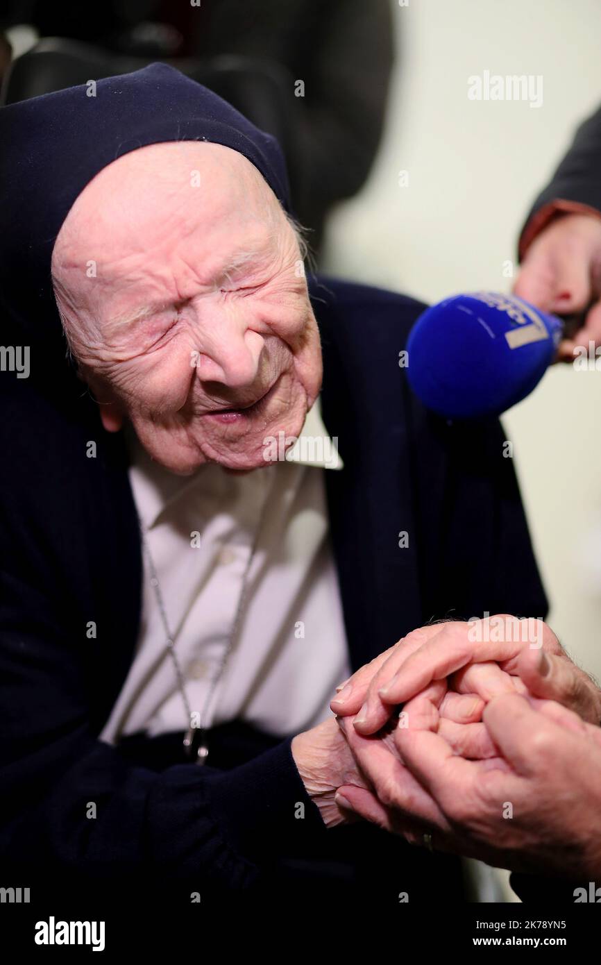 Lucile Randon also known as Sister Andre is seen photographed. She is ...