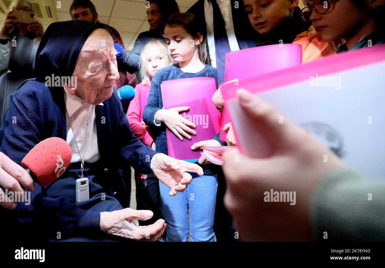 Lucile Randon also known as Sister Andre is seen photographed. She is ...