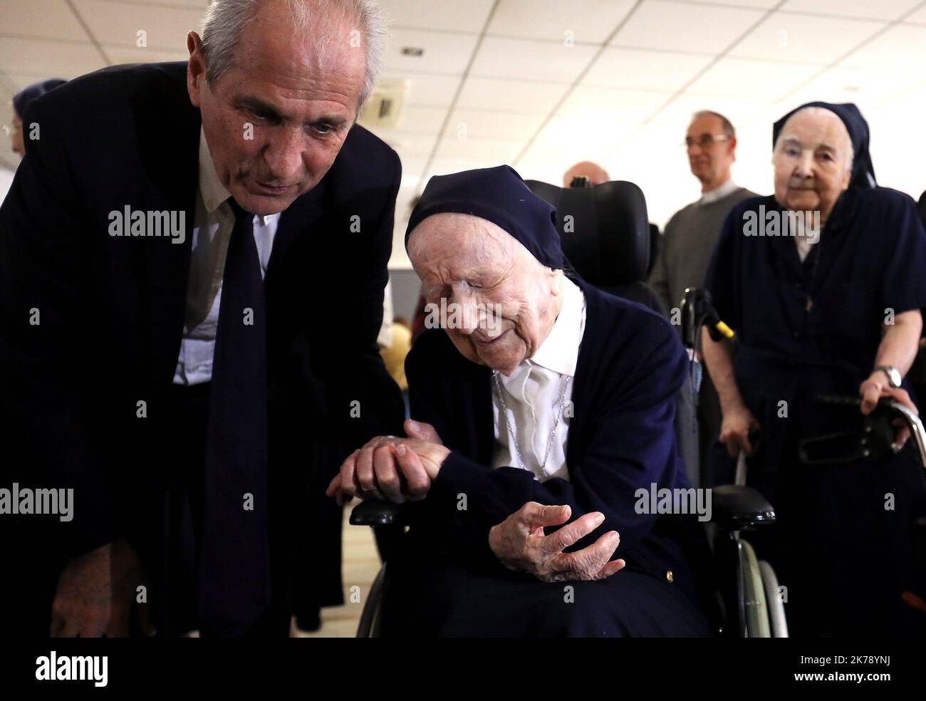 Lucile Randon also known as Sister Andre is seen photographed. She is ...
