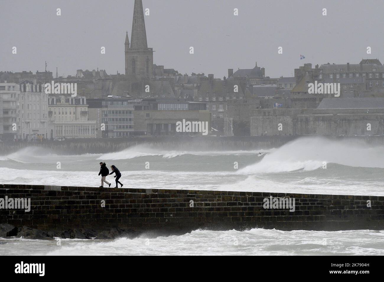 Bad weather and rough sea due to storm Ciara Stock Photo - Alamy