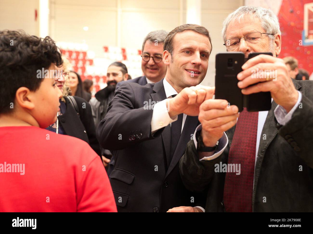 French President Emmanuel Macron during his visit in Mulhouse Stock ...