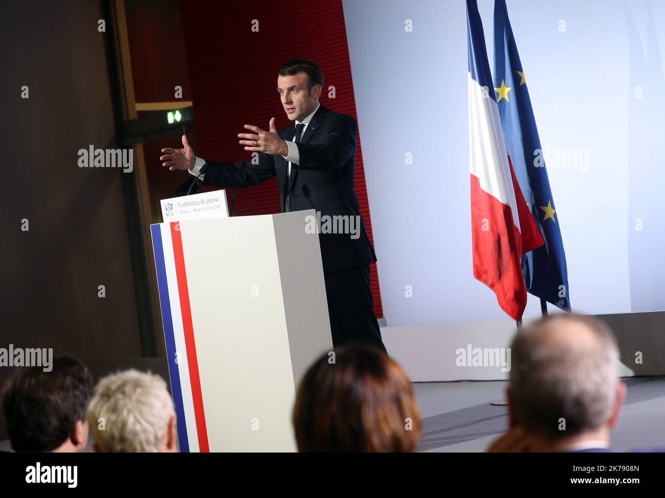 French President Emmanuel Macron during his visit in Mulhouse Stock ...