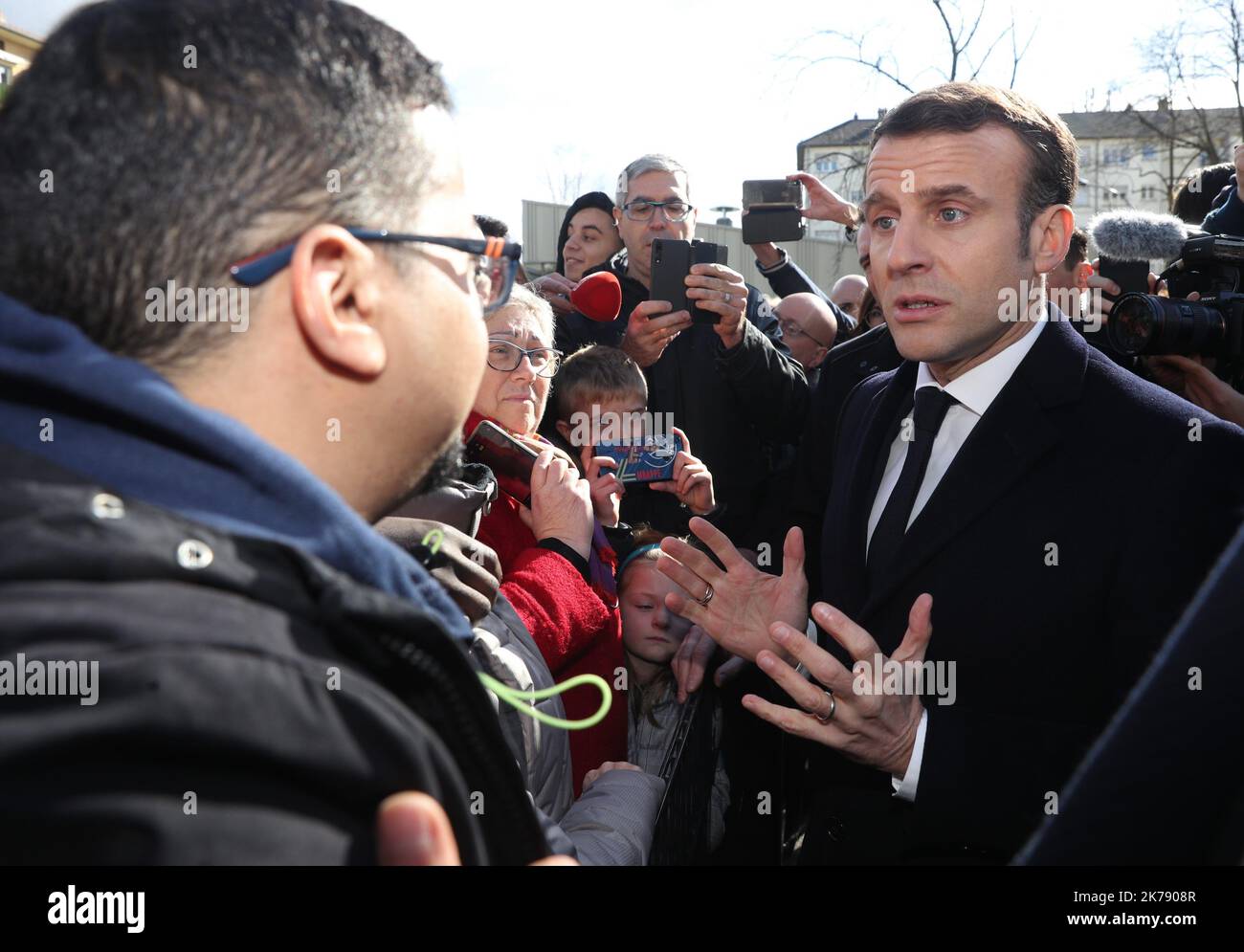 French President Emmanuel Macron during his visit in Mulhouse Stock ...