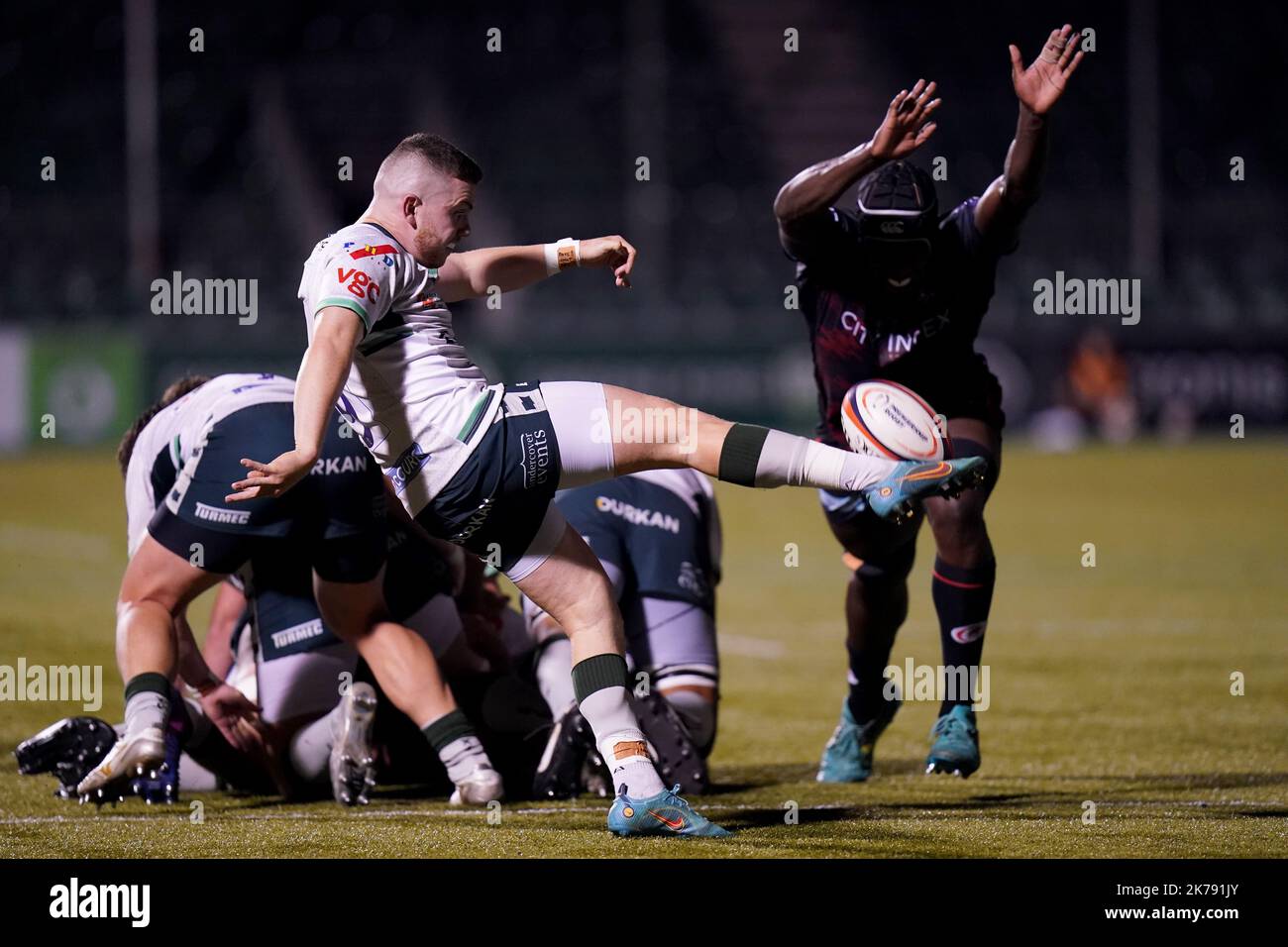 London Irish’s Hugh O'Sullivan clears the ball away from Saracen’s ...