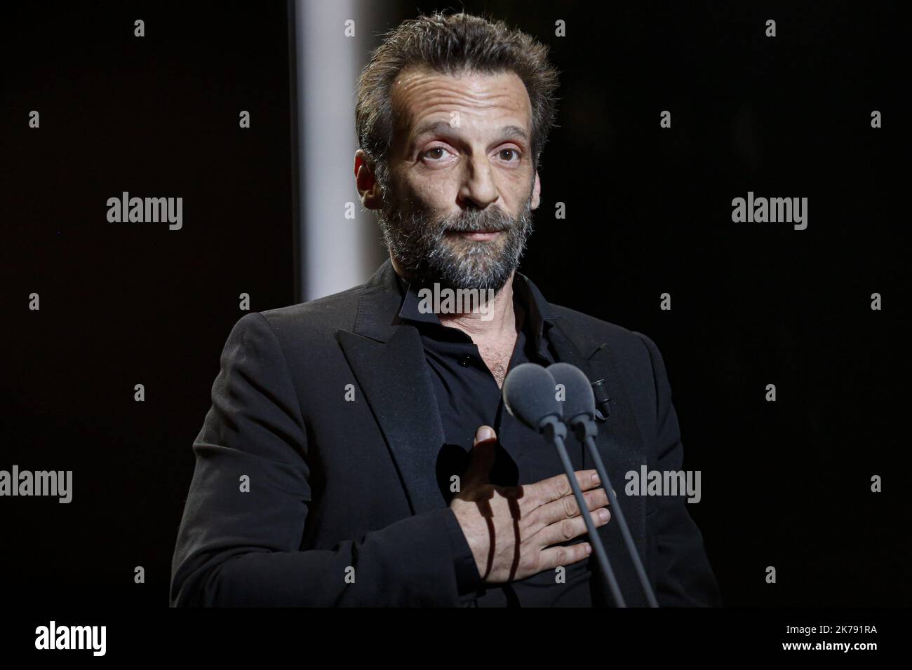 Mathieu Kassovitz on stage during the Cesar Film Awards 2020 Ceremony ...