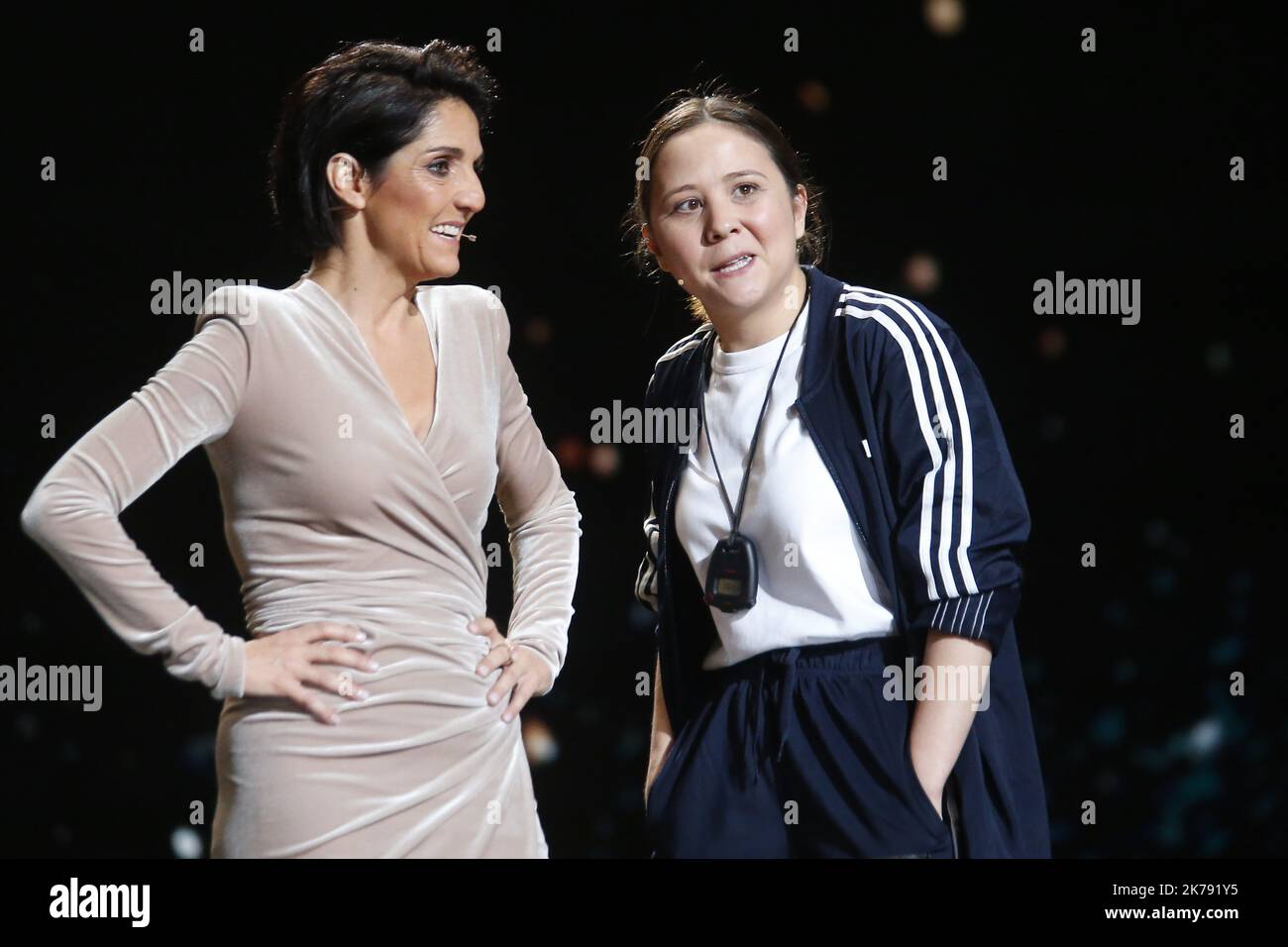 Florence Foresti and Laura Felpin on stage during the Cesar Film Awards ...