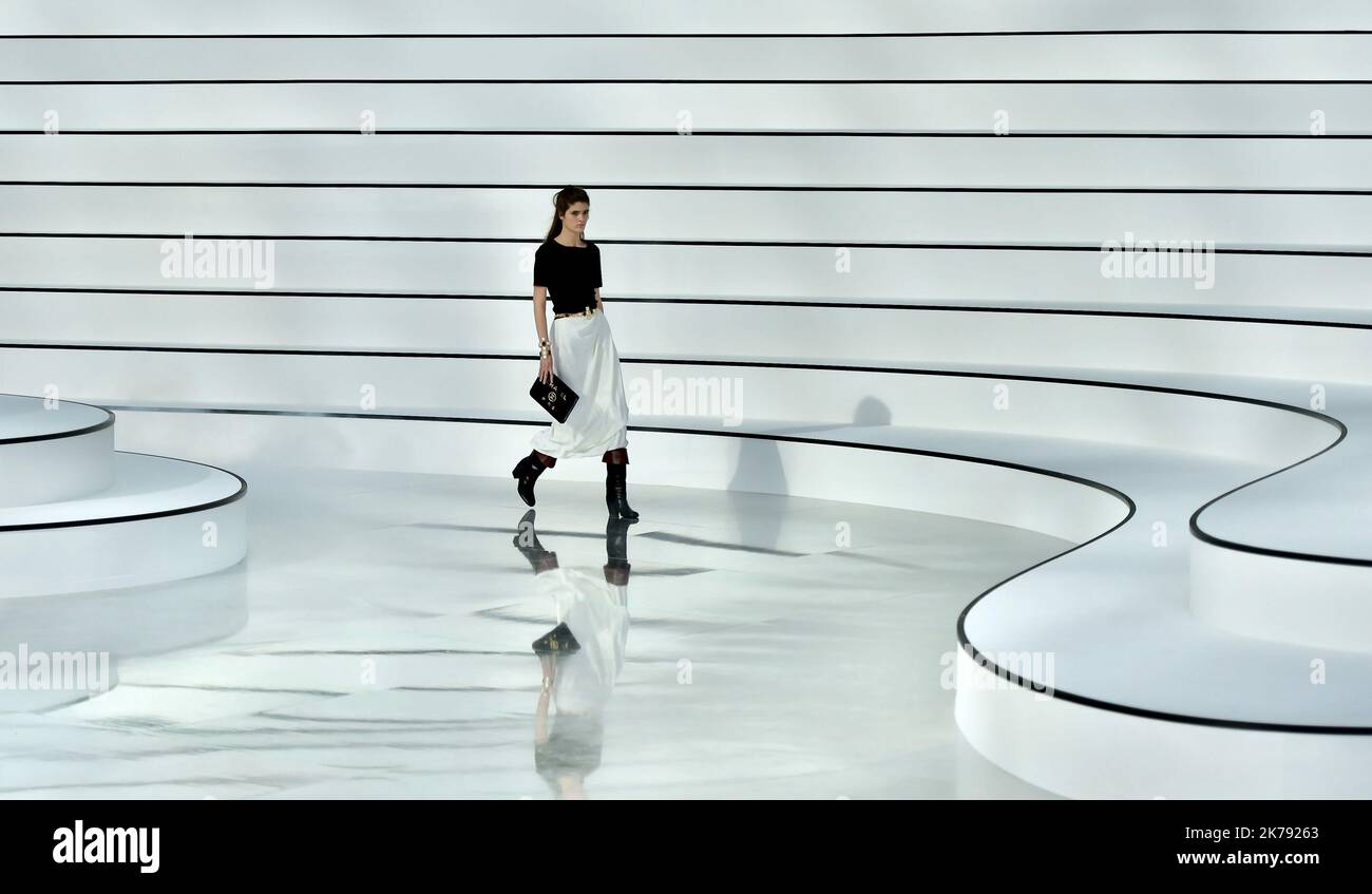 Models on the catwalk during the Chanel show as part of the Paris ...