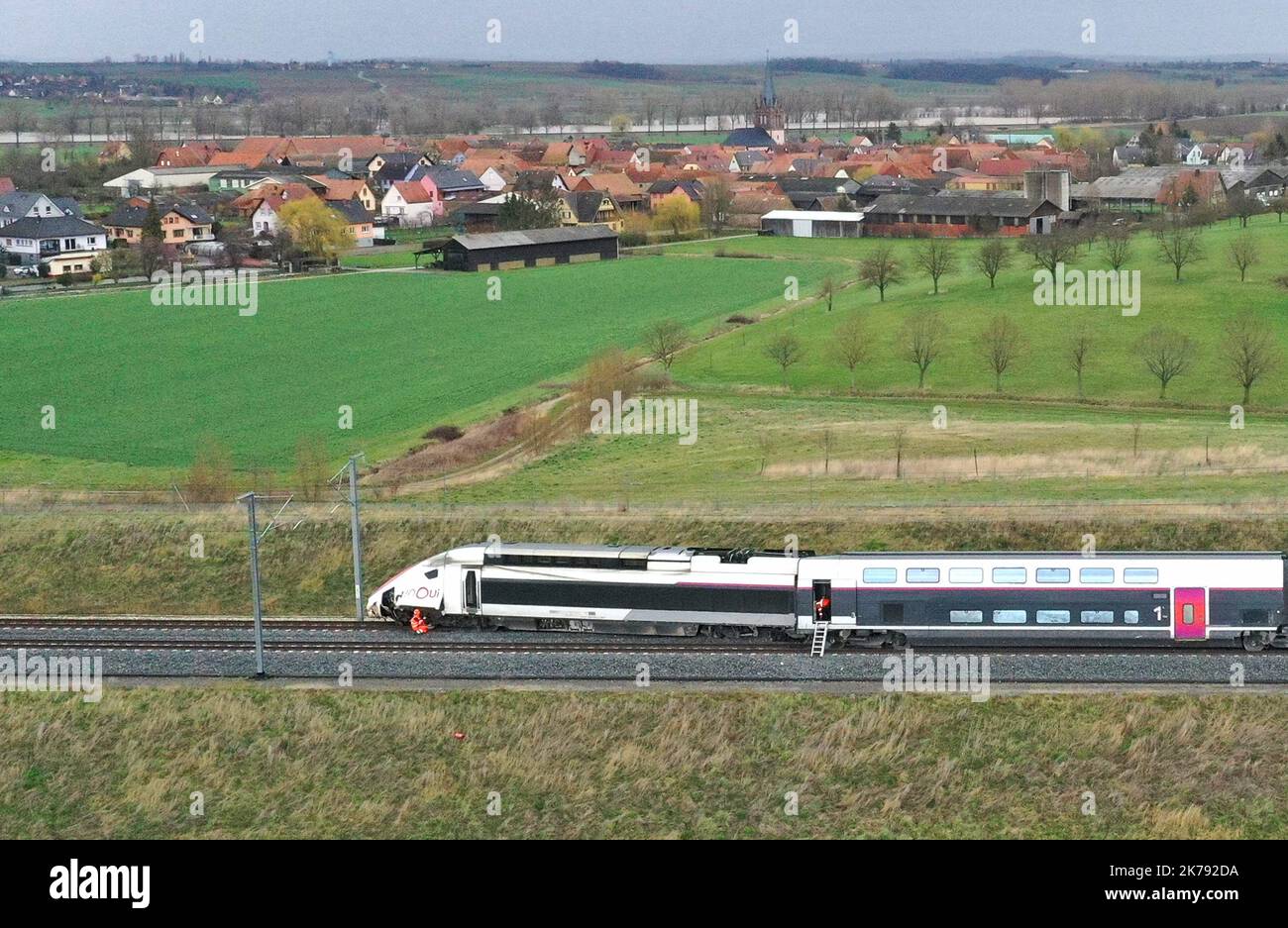 A day after the high speed train TGV accident (21 people injured Stock ...