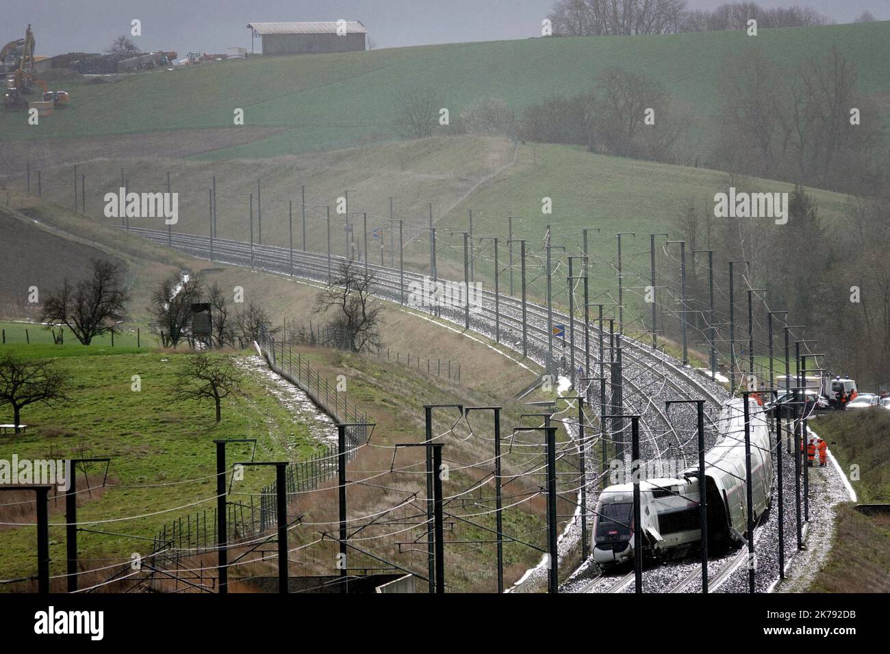 A day after the high speed train TGV accident (21 people injured Stock ...