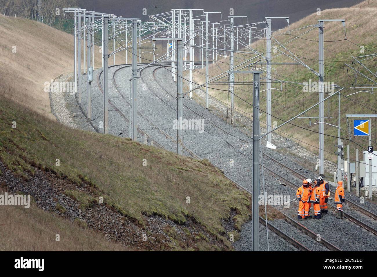 A day after the high speed train TGV accident (21 people injured Stock ...