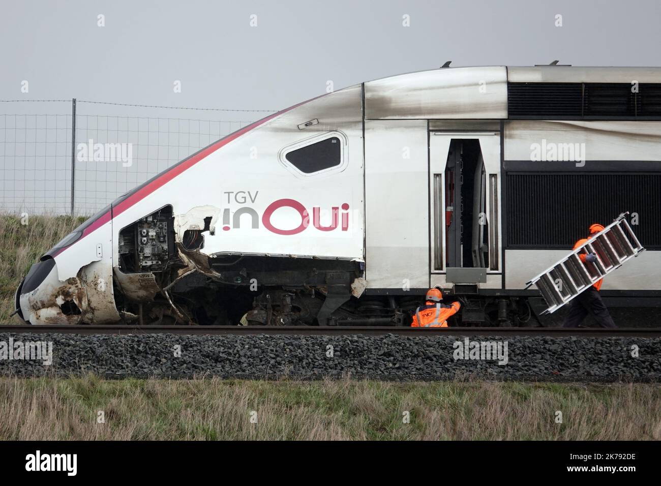 A day after the high speed train TGV accident (21 people injured Stock ...