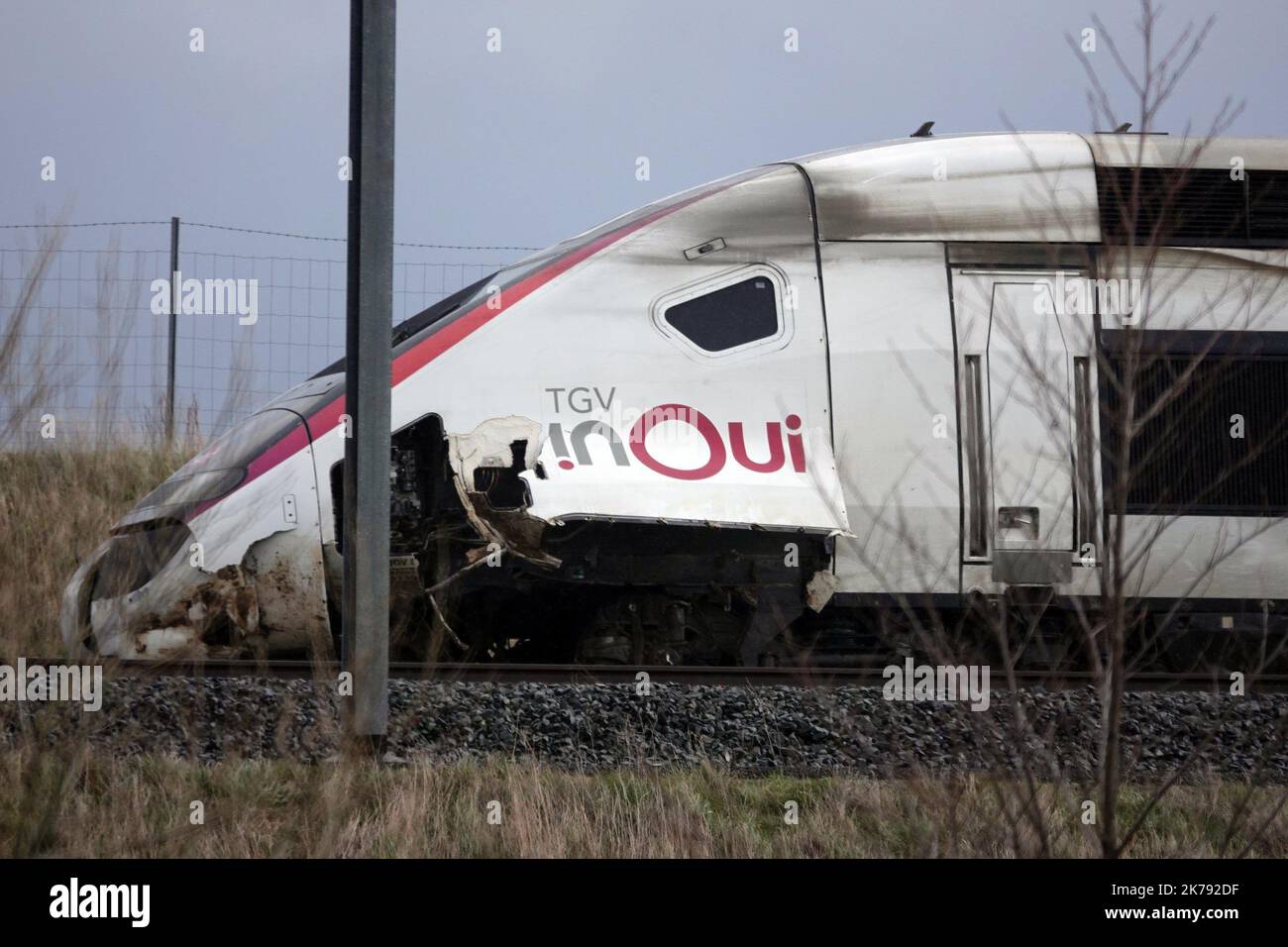 A day after the high speed train TGV accident (21 people injured Stock ...