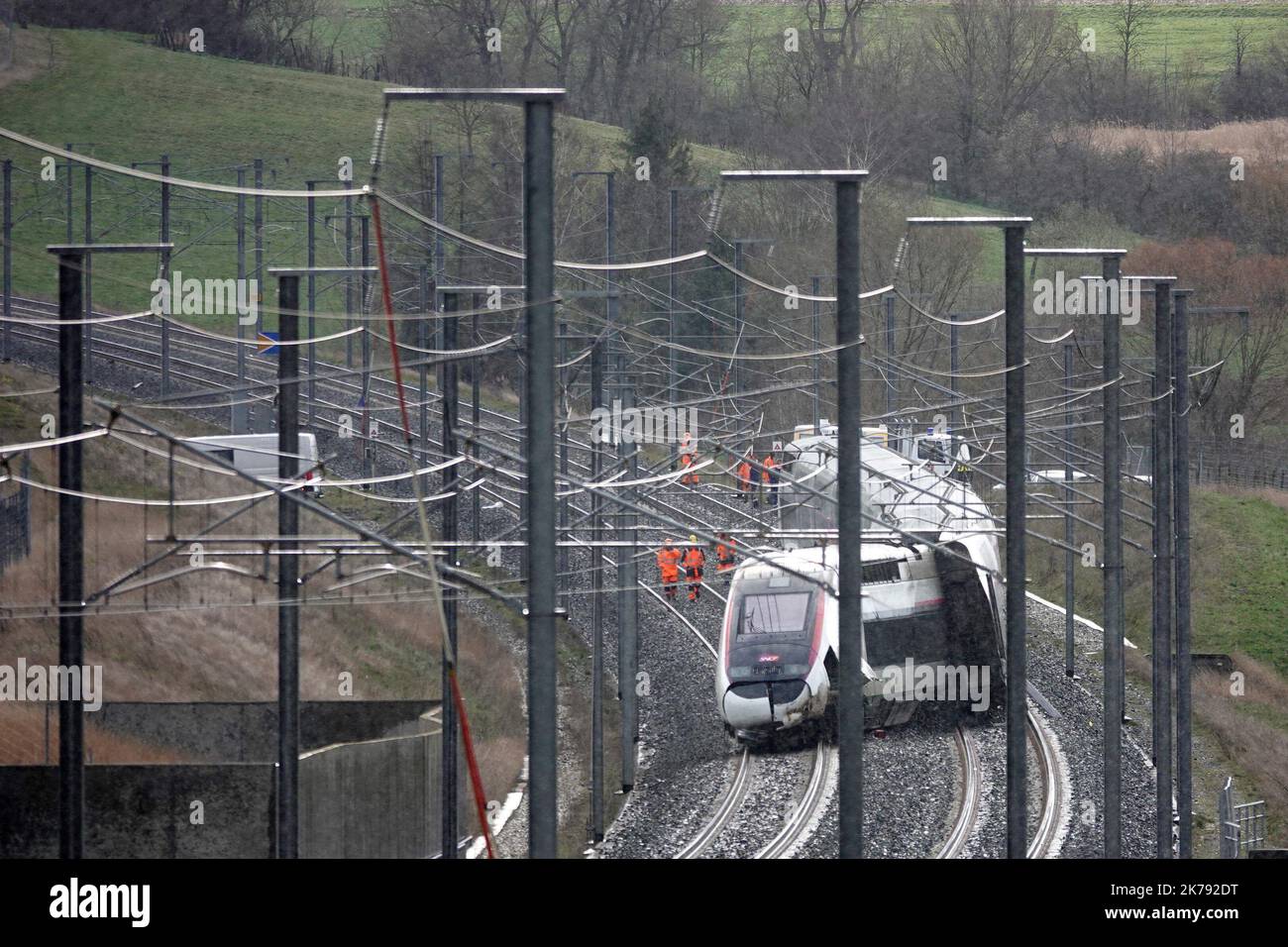 A day after the high speed train TGV accident (21 people injured Stock ...