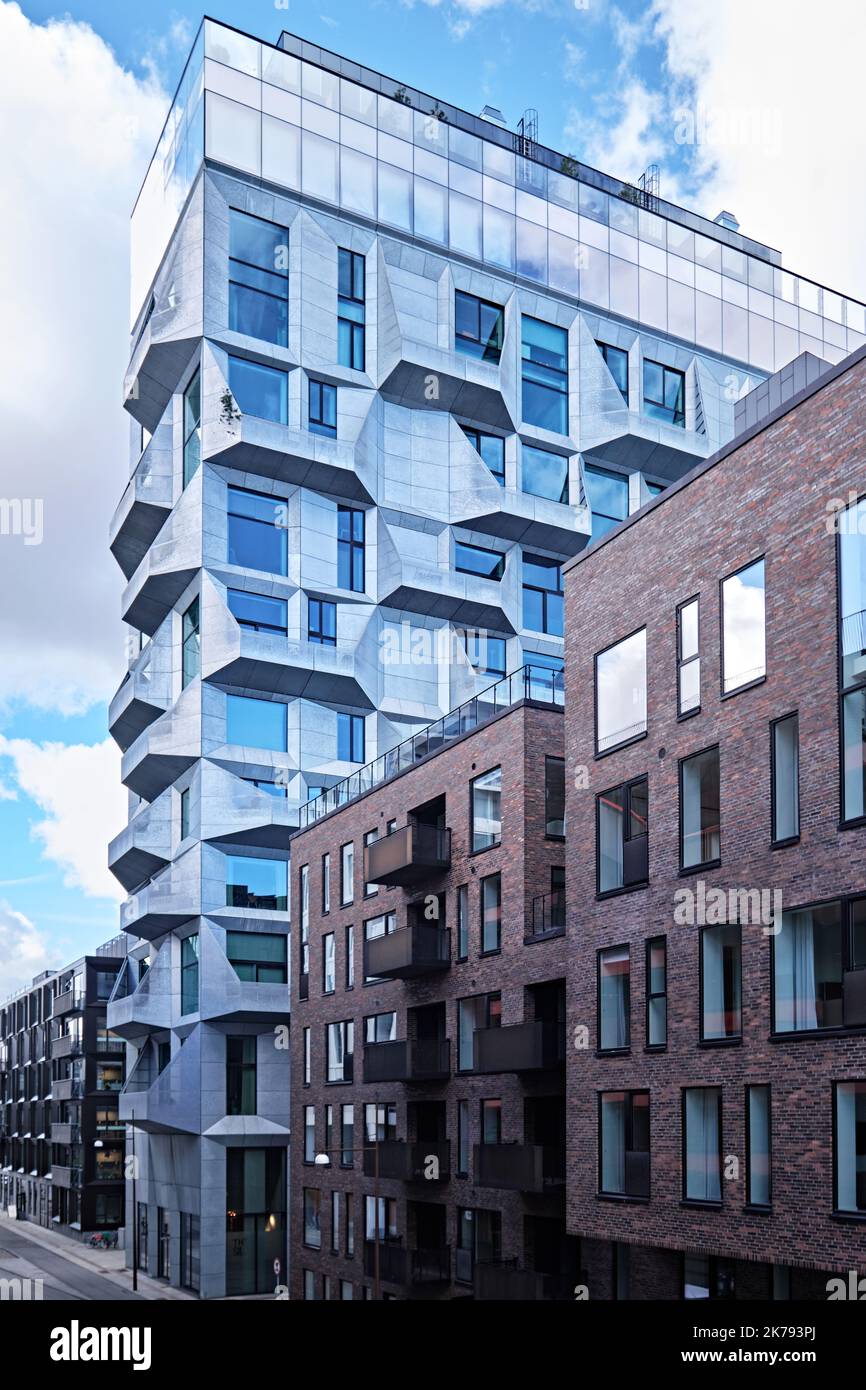 Copenhagen, Denmark - Sept 2022: The Silo apartments which have unusual ...