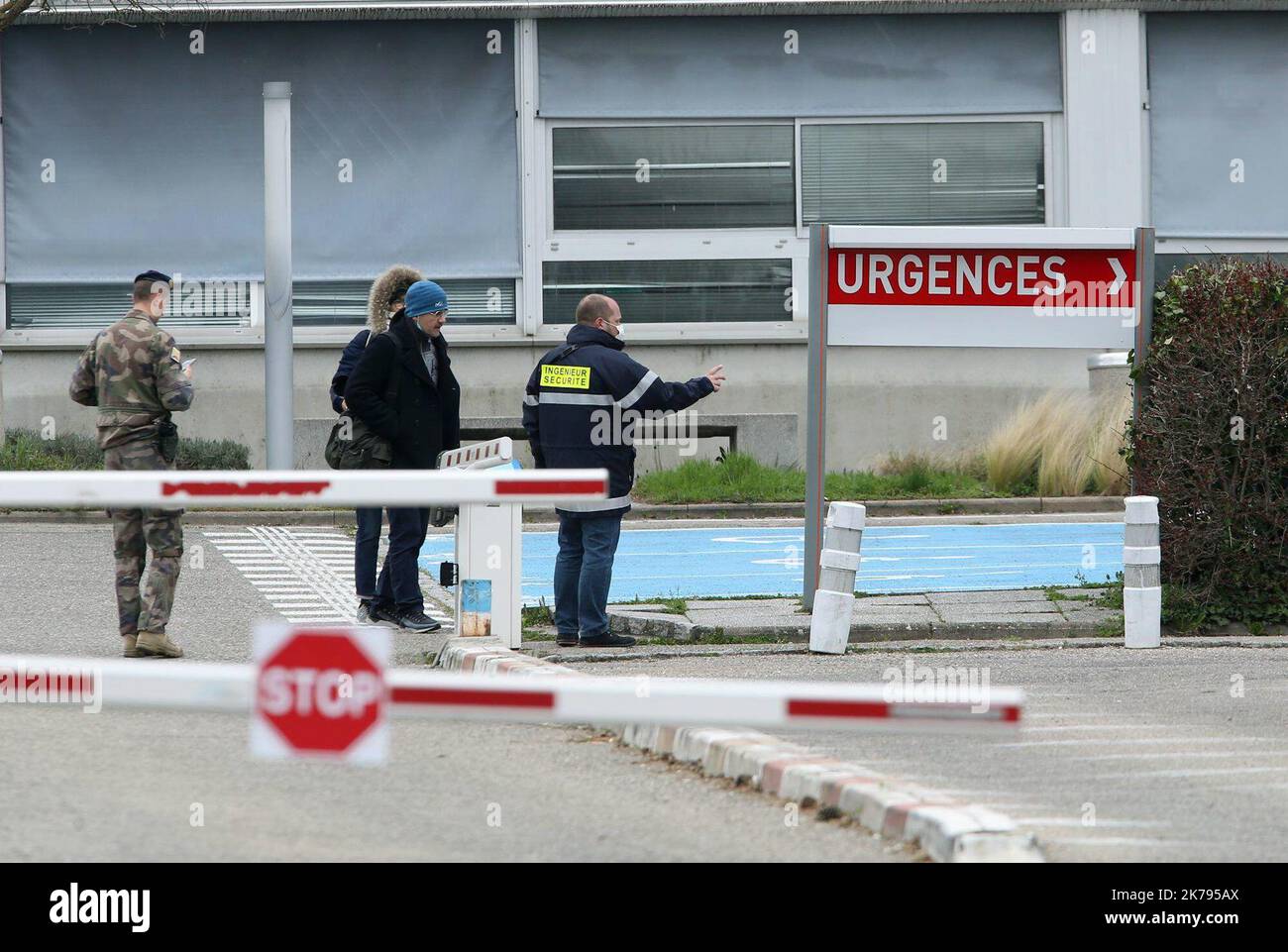 Soldiers are installing a military field hospital near the Emile Muller ...
