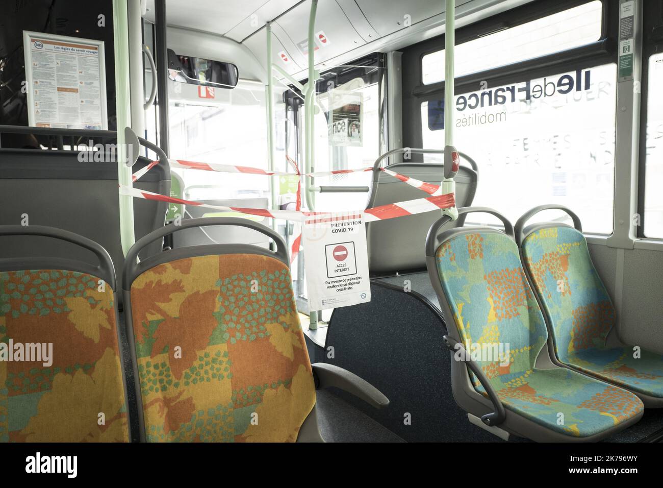 A safety distance is provided against the covid-19 on the buses of the ...