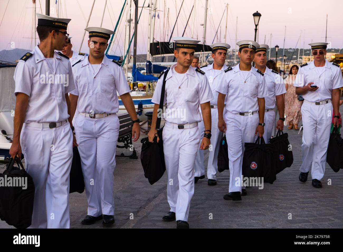 Group of non-commissioned officers of the Italian Navy walking along ...