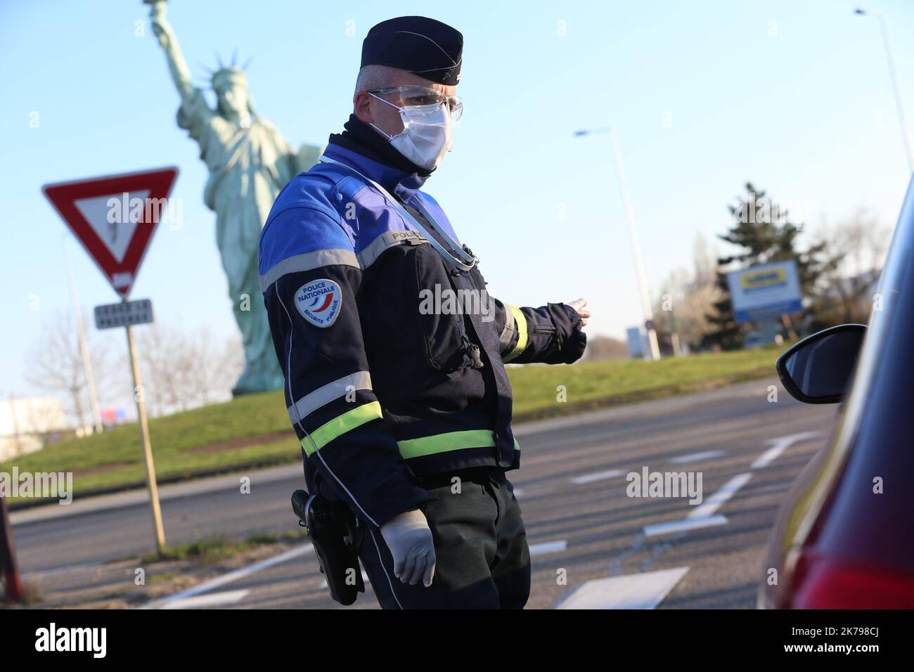 Colmar, France, march 31st 2020 - Control of the exits during ...