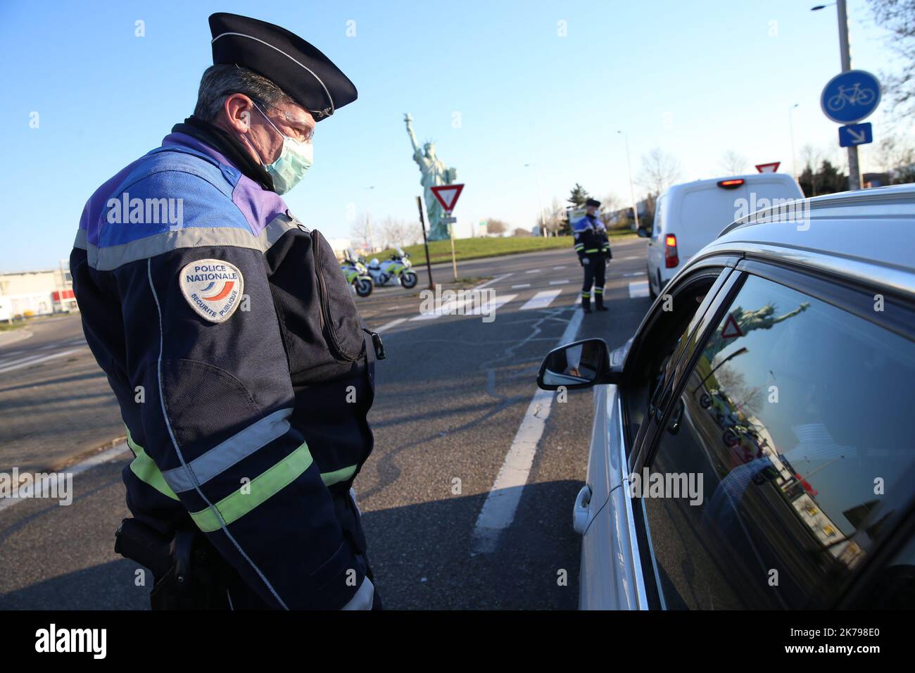 Colmar, France, march 31st 2020 - Control of the exits during ...