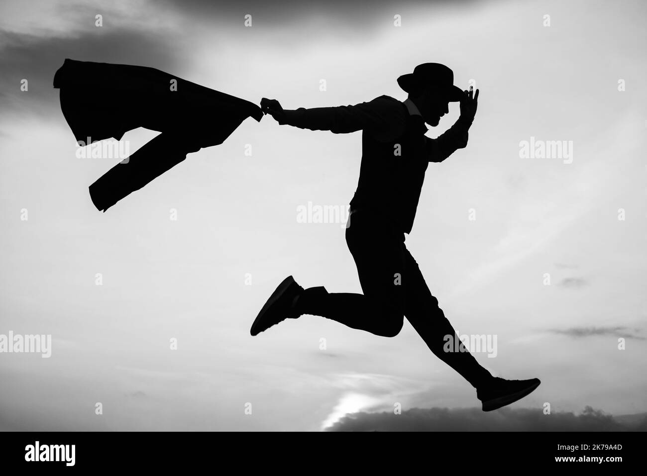 feel extremely happy. confident businessman running. daily motivation ...