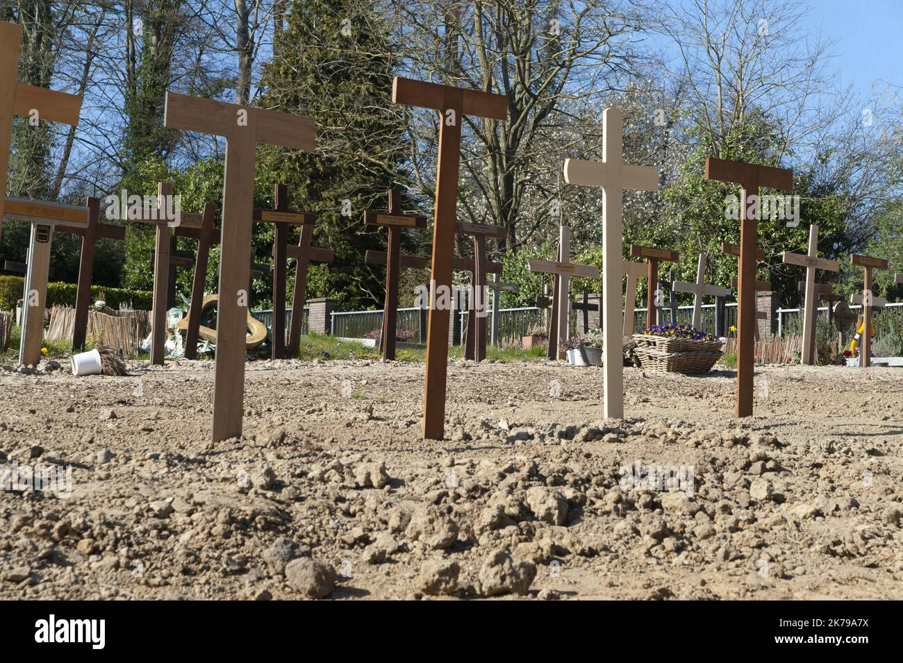 Belgium / Brussels / Brussels - Wooden crosses aligned in a square of ...