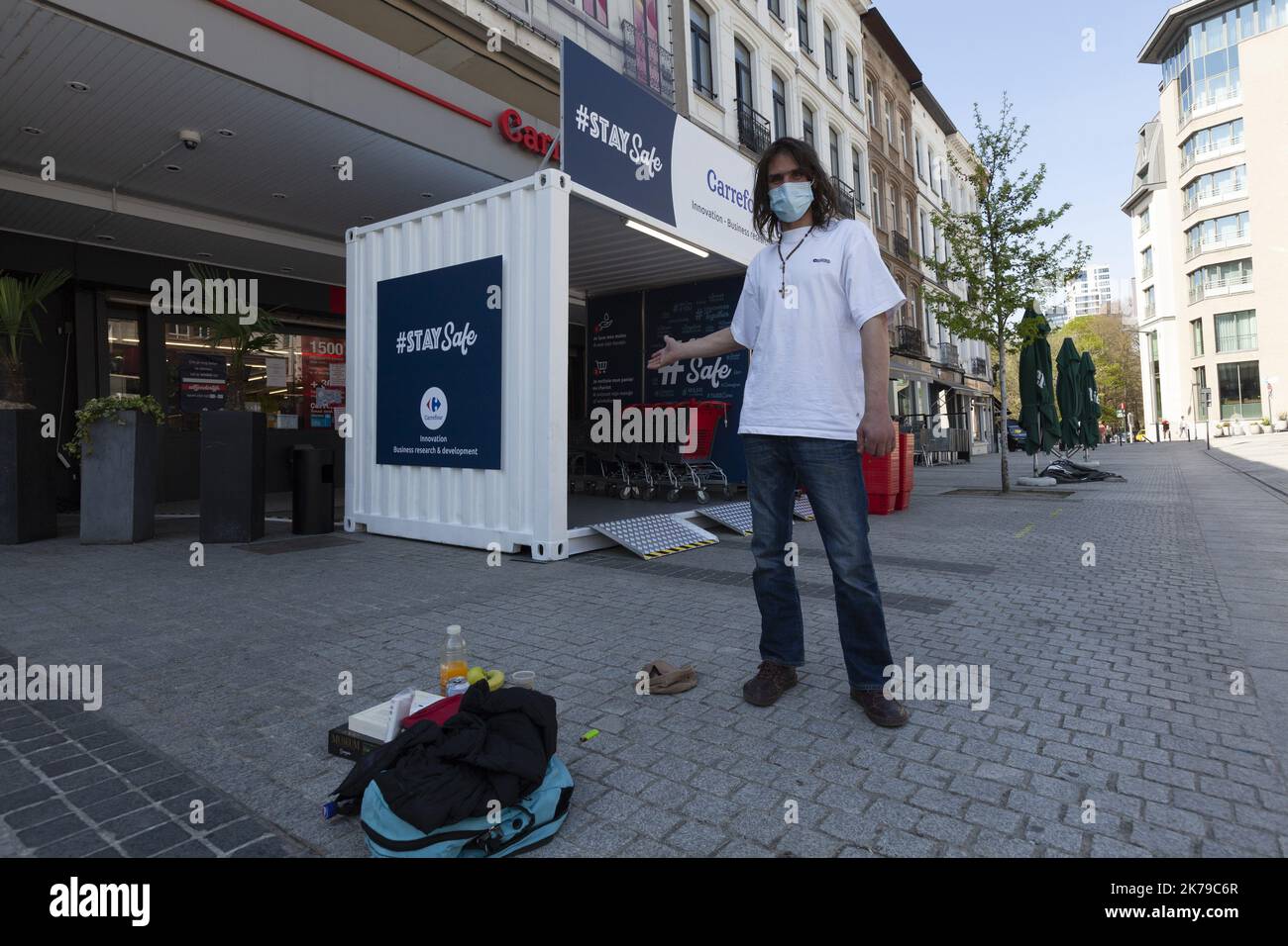 The Carrefour brand is testing a disinfection unit at the entrance to a ...